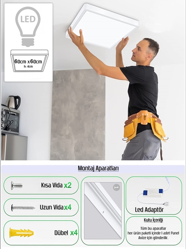 60cm x60cm Led Panel,Sıva Üstü Led Aydınlatma, 60x60 Led Panel 54 Watt ...